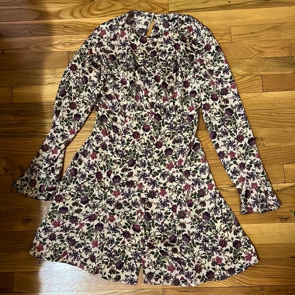 Zara | Dresses | Zara Floral Pattern Long Sleeve Sateen Dress | Poshmark